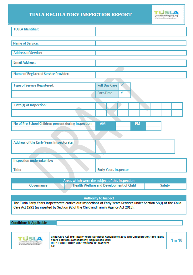 Inspection Tools and TemplatesTusla - Child and Family Agency